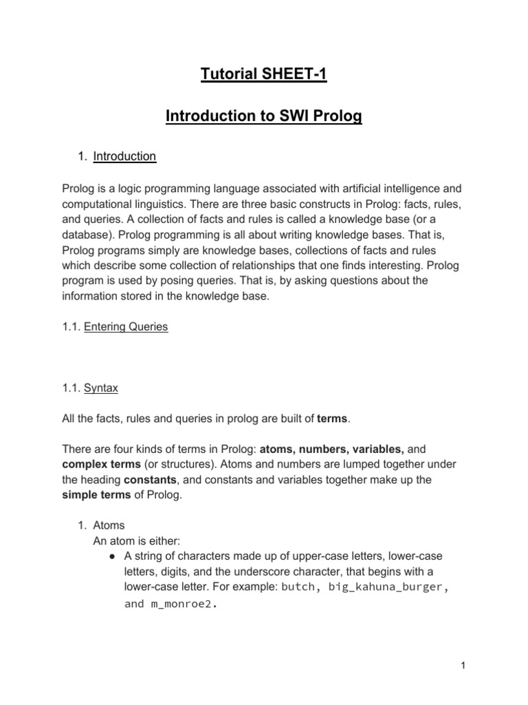 Tutorial SHEET-1 Introduction To SWI Prolog | PDF | Computer File | String (Computer Science)