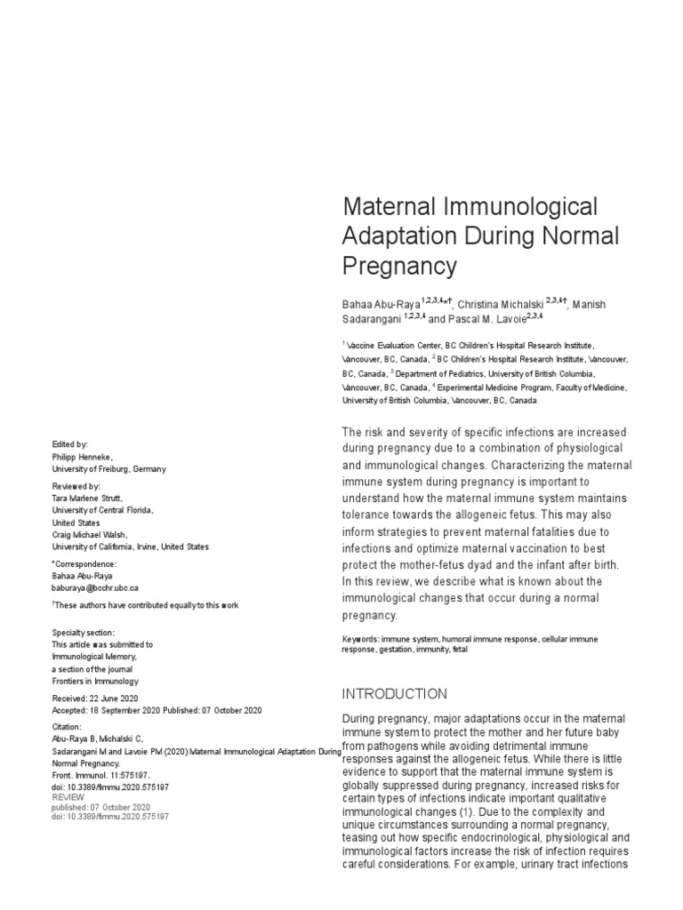 Maternal Immunological Adaptation During Normal Pregnancy | PDF ...