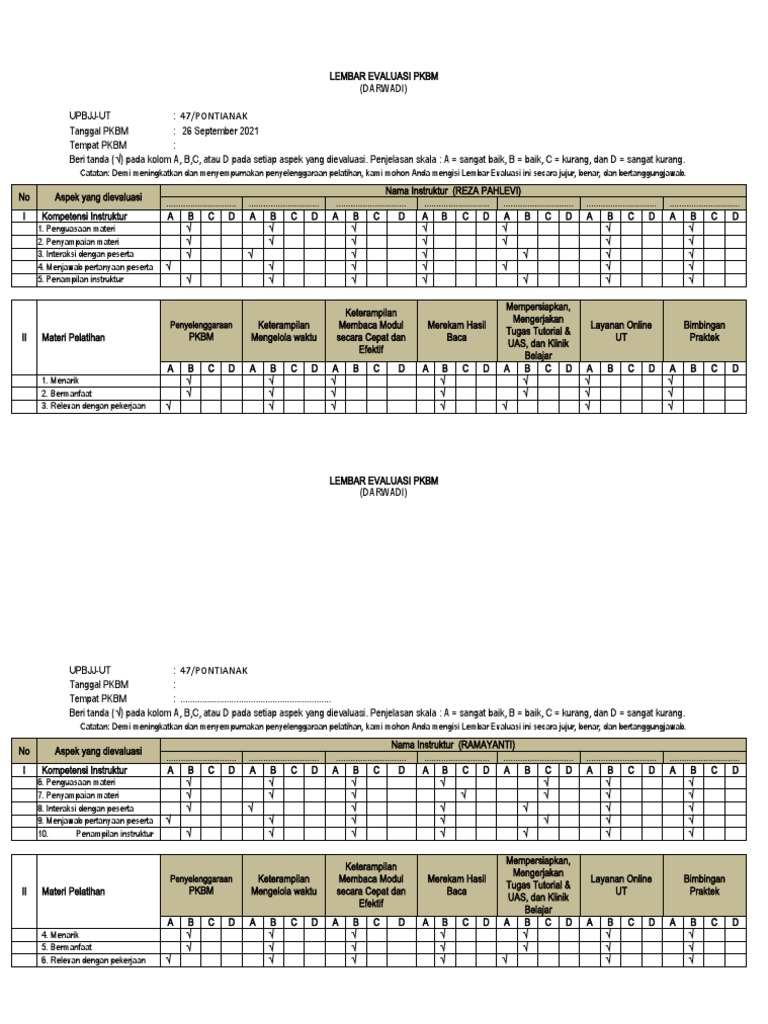 Lembar Evaluasi PKBM | PDF