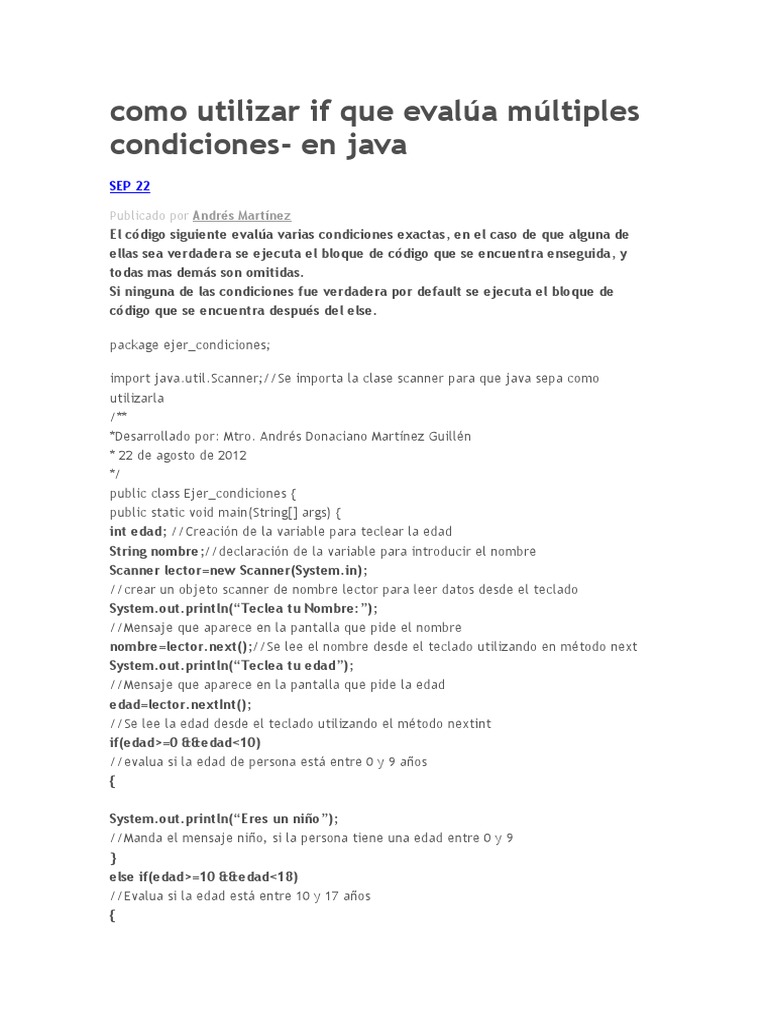 Evaluar múltiples condiciones en Java | PDF