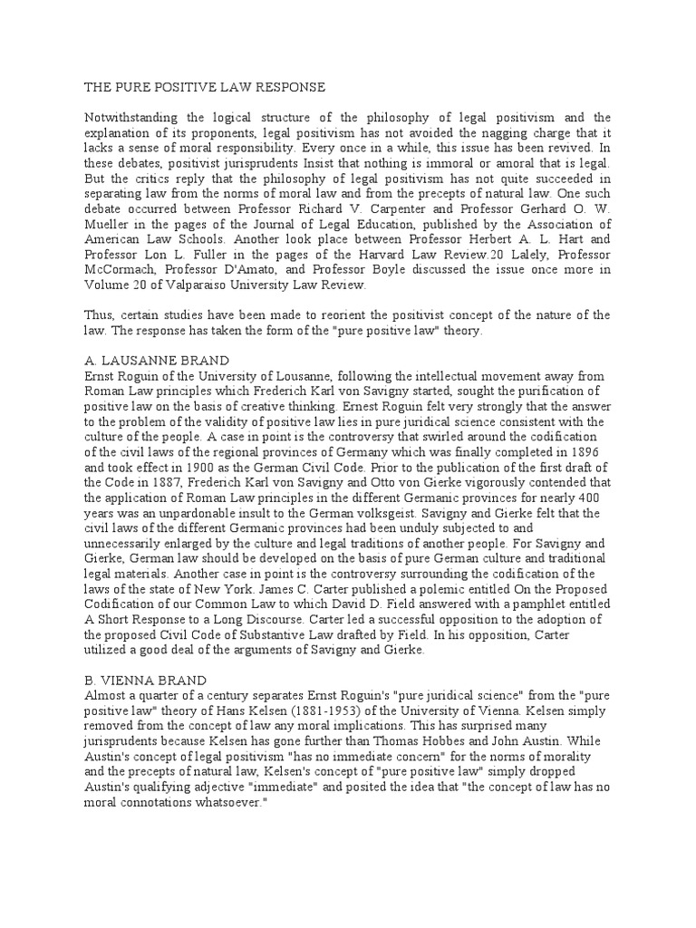 The Pure Positive Law Response | PDF | Natural Law | Jurisprudence