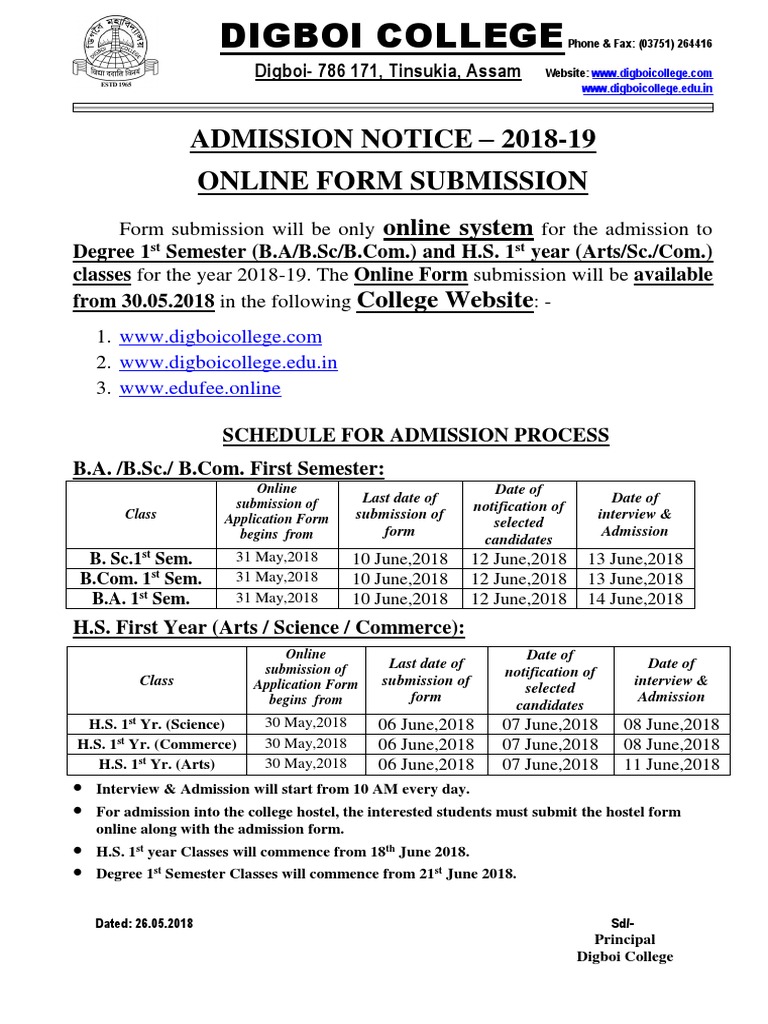 Admission Notice - 2018-19 Online Form Submission | PDF | Higher ...