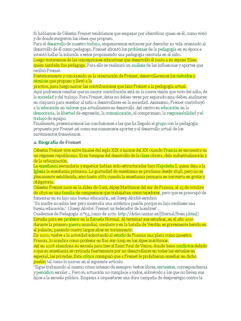 Si Hablamos de Célestin Freinet Tendríamos Que Empezar Por Identificar Quien Es Él | PDF ...