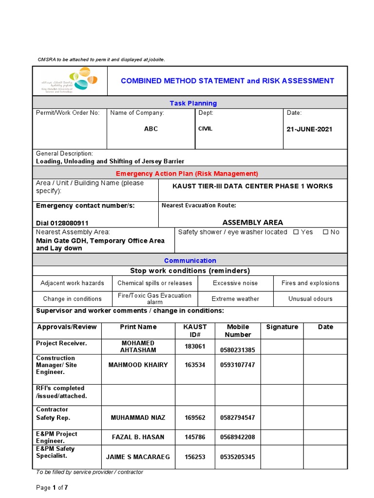 Front Page RAMS-Loading, Unloading and Shifting of Material | PDF ...