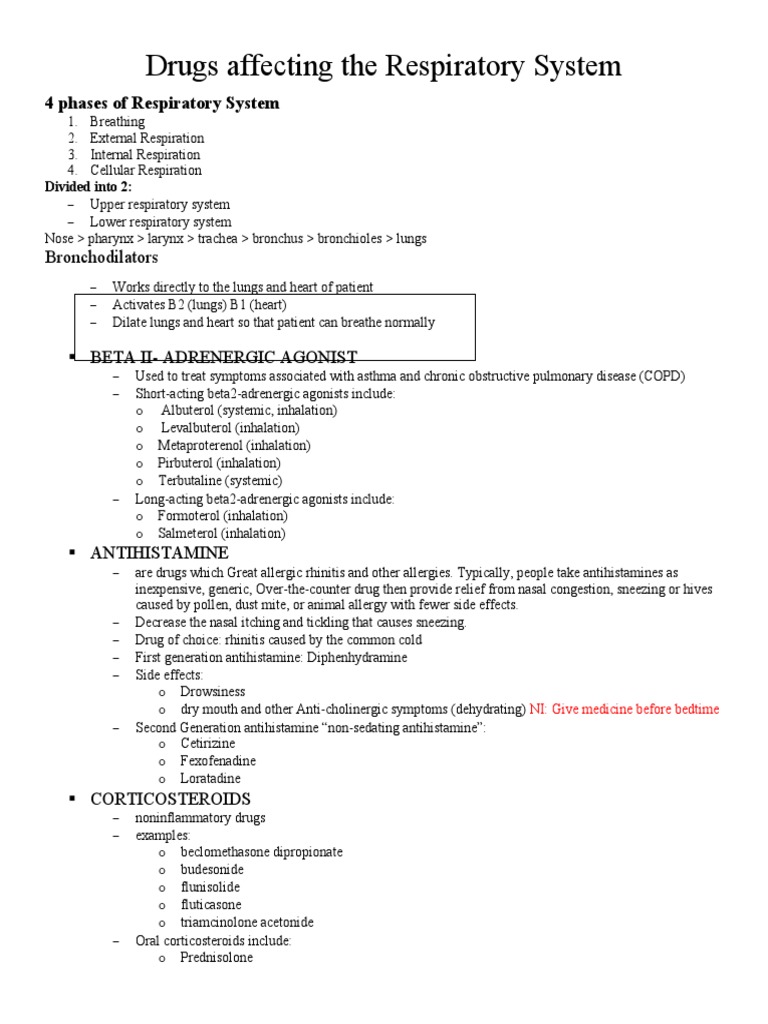 Respiratory System Drugs Overview | PDF | Respiratory Tract | Pharmacology