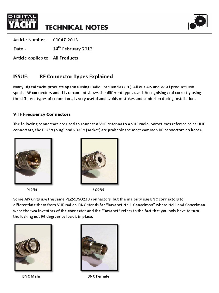 Tech 00047-2013 RF Connector Types Explained | PDF | Coaxial Cable ...