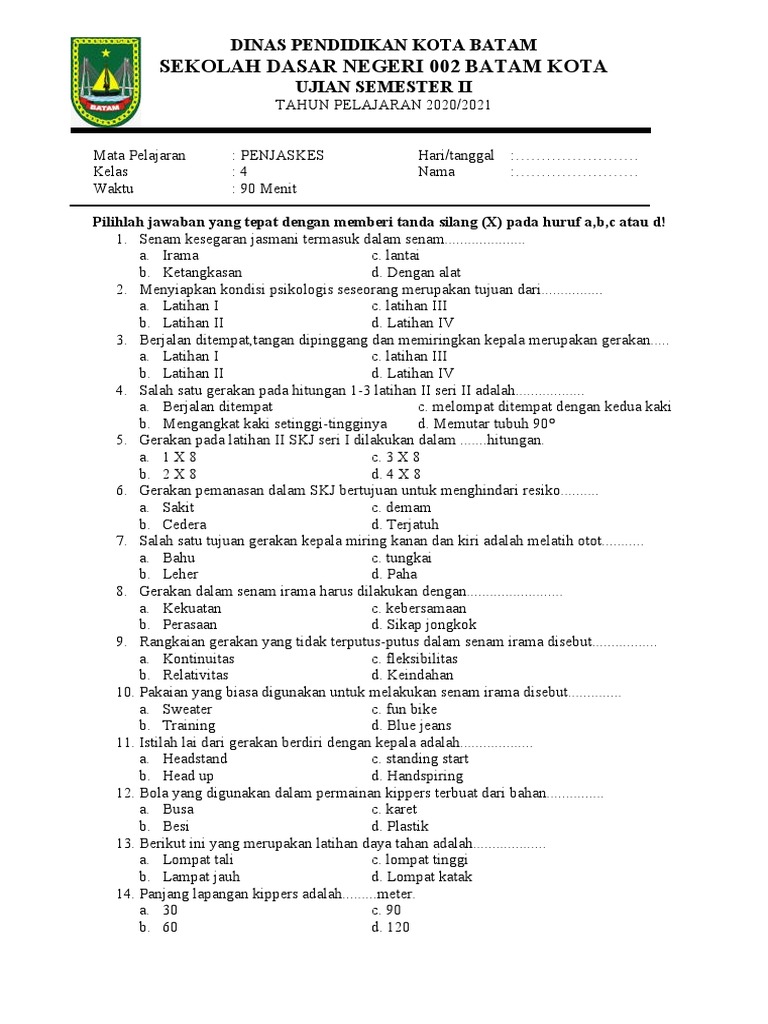 SOAL S.2 PJOK Kls 4 2021 | PDF