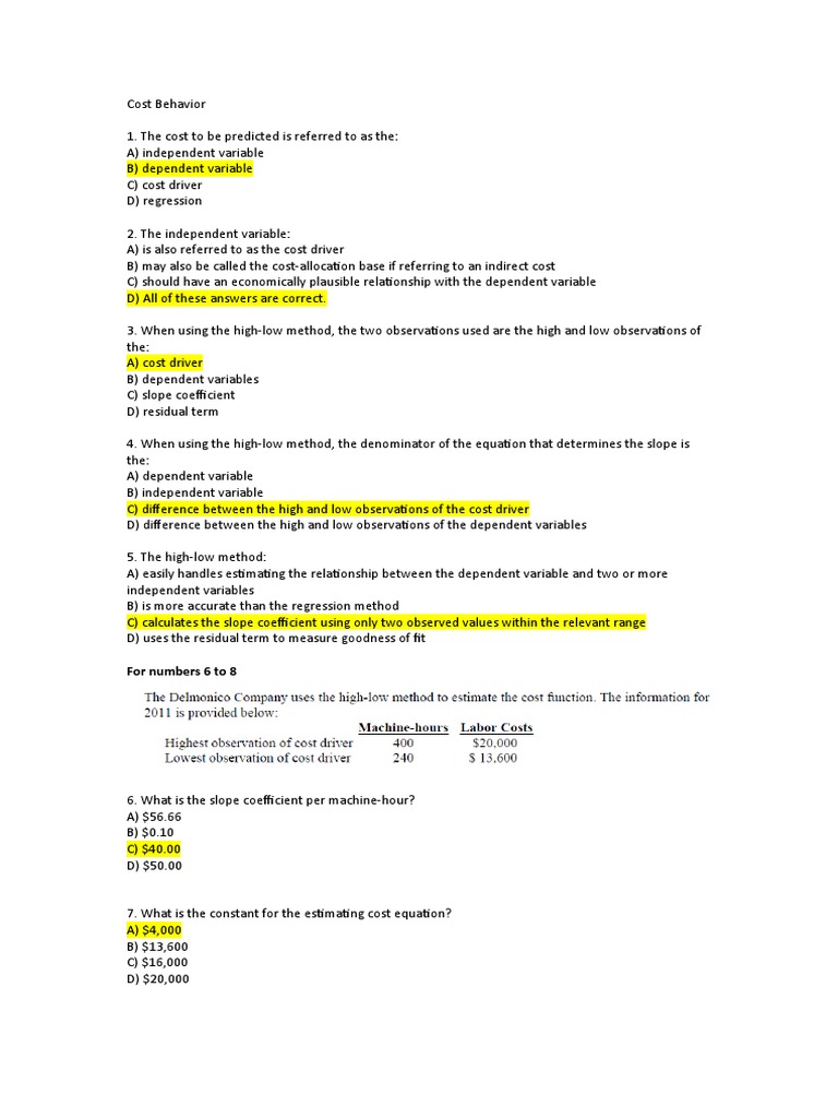 Cost Behavior | PDF | Errors And Residuals | Dependent And Independent Variables