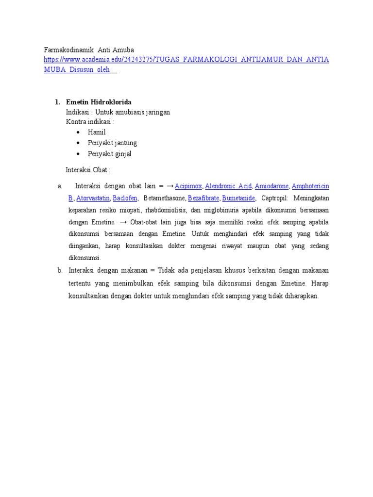 Farmakodinamik Emetin untuk Amubiasis | PDF | Kesehatan Holistik ...