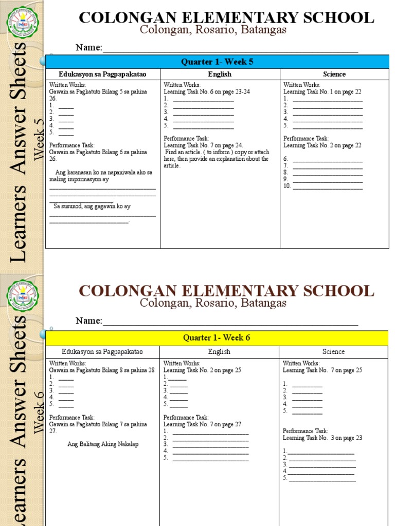 Answer Sheets Week5-6 | PDF