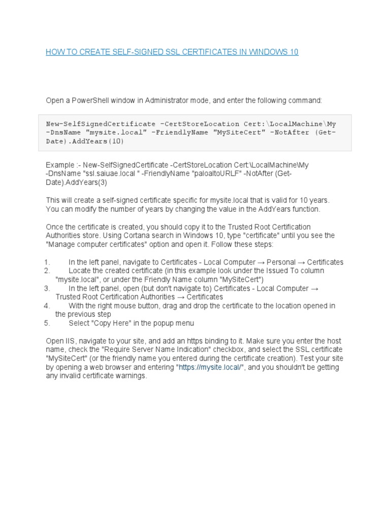 How To Create A Self Signed Certificate | PDF