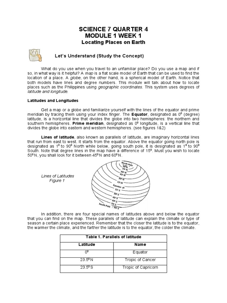 Science 7 Quarter 4 Module 1 Week 1: Locating Places On Earth | PDF ...