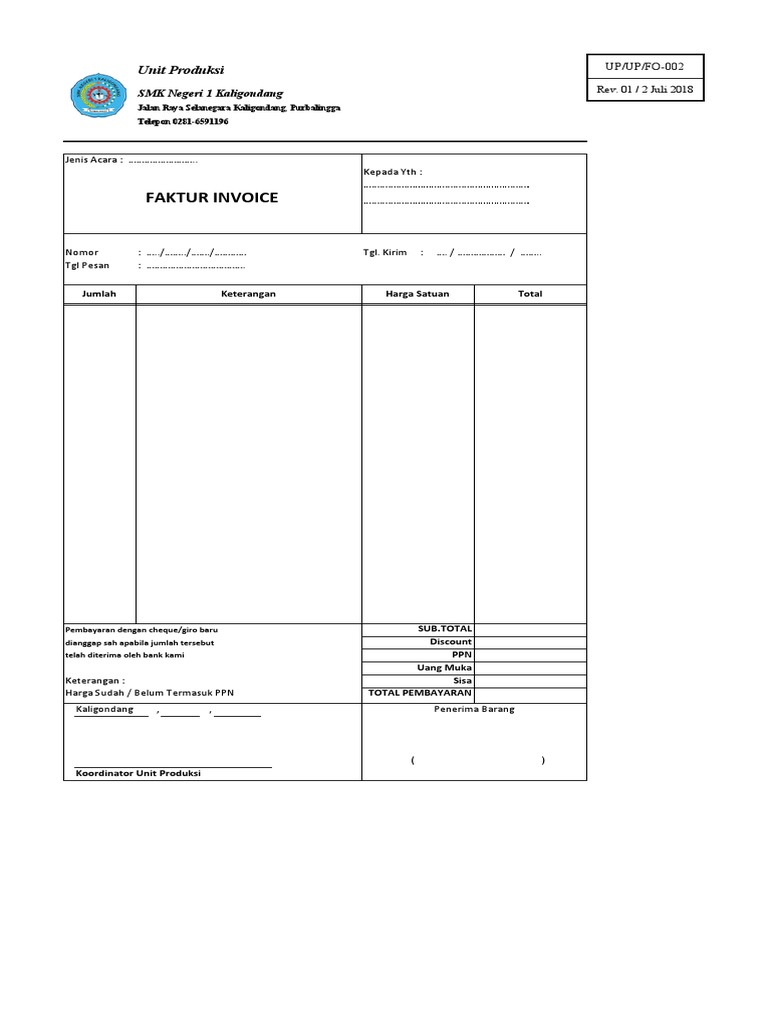 Form Faktur Invoice Unit Produksi | PDF