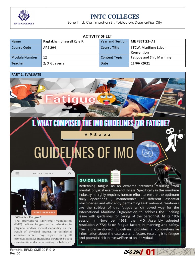 Fatigue and Manning in Maritime Safety | PDF | Risk | Sailor