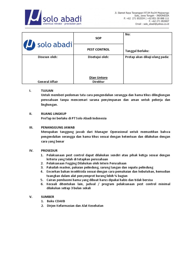 SOP Pest Control | PDF