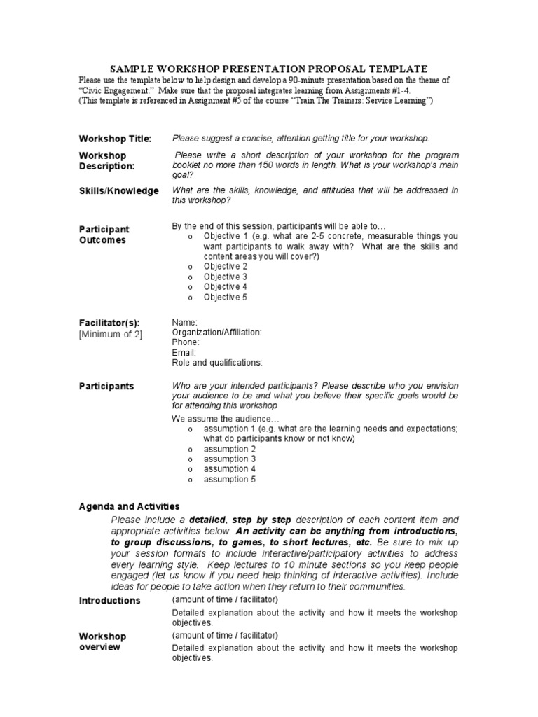 Sample Workshop Proposal Template | PDF | Facilitator | Learning