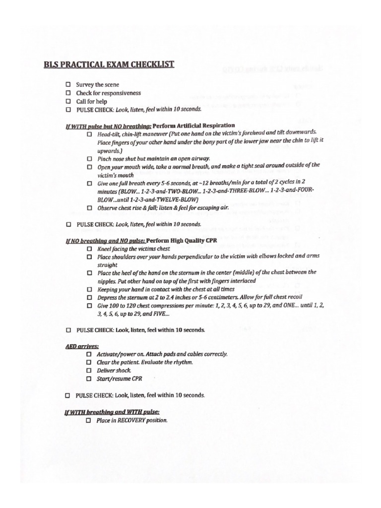 Bls Practical Exam Checklist | PDF