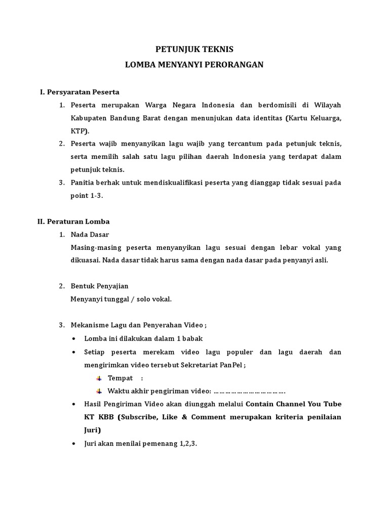 Juknis Lomba Nyanyi Perorangan | PDF
