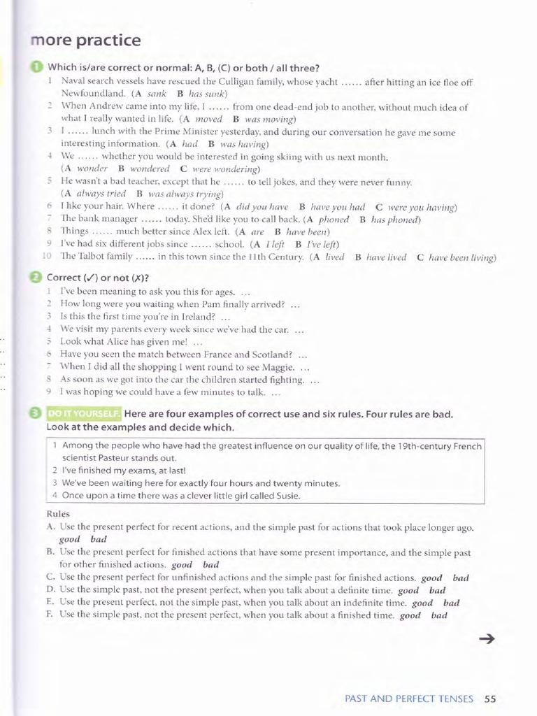 Past and Perfect Tenses - More Practice | PDF | Grammar | Linguistics