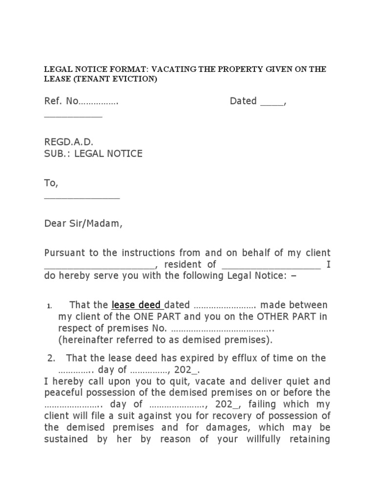 LEGAL NOTICE Vacate Rent Property | PDF