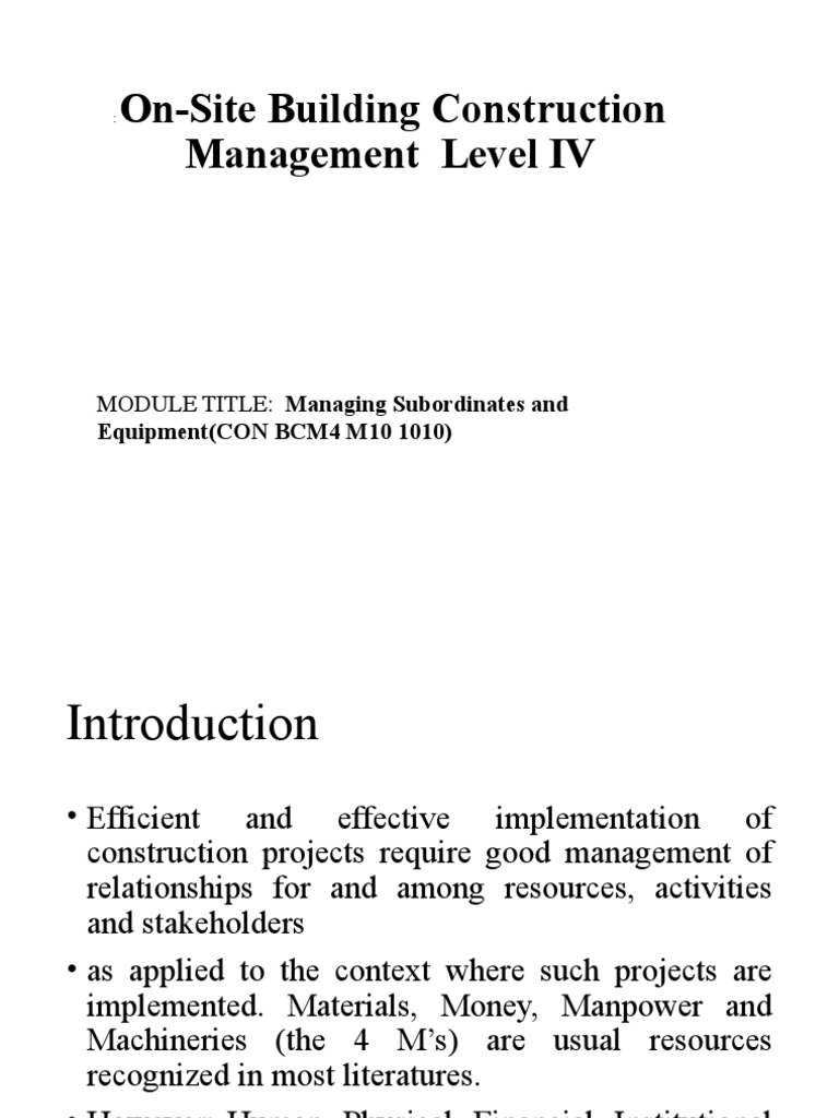 On-Site Building Construction Management Level IV: MODULE TITLE ...
