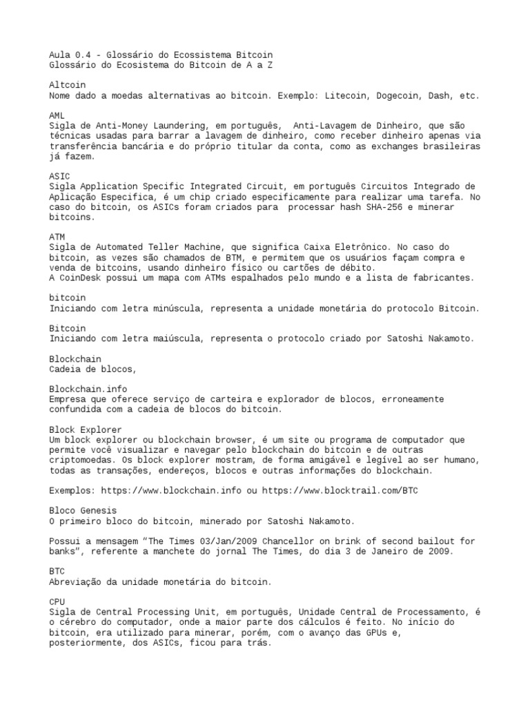 Glossario Do Ecossistema Bitcoin | PDF | Bitcoin | Criptomoeda