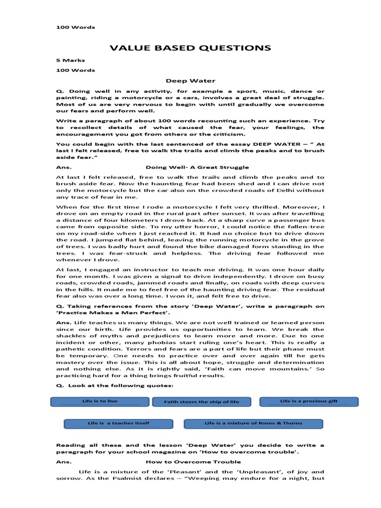 Value Based Questions: Deep Water | PDF