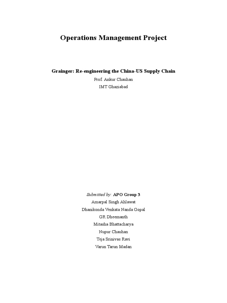 OM Project Report Grainger Final | PDF | Warehouse | Transport