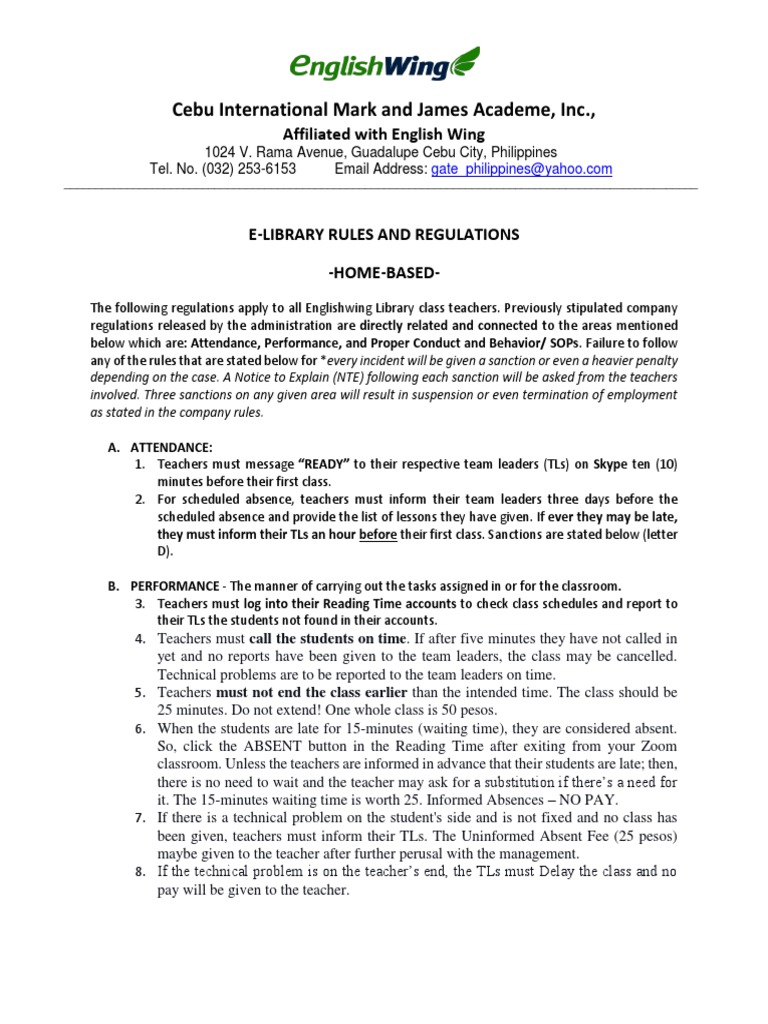 E-Library Rules and Regulations | PDF | Teachers | Lesson Plan