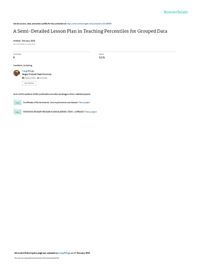 A Semi-Detailed Lesson Plan in Teaching Percentiles For Grouped Data ...
