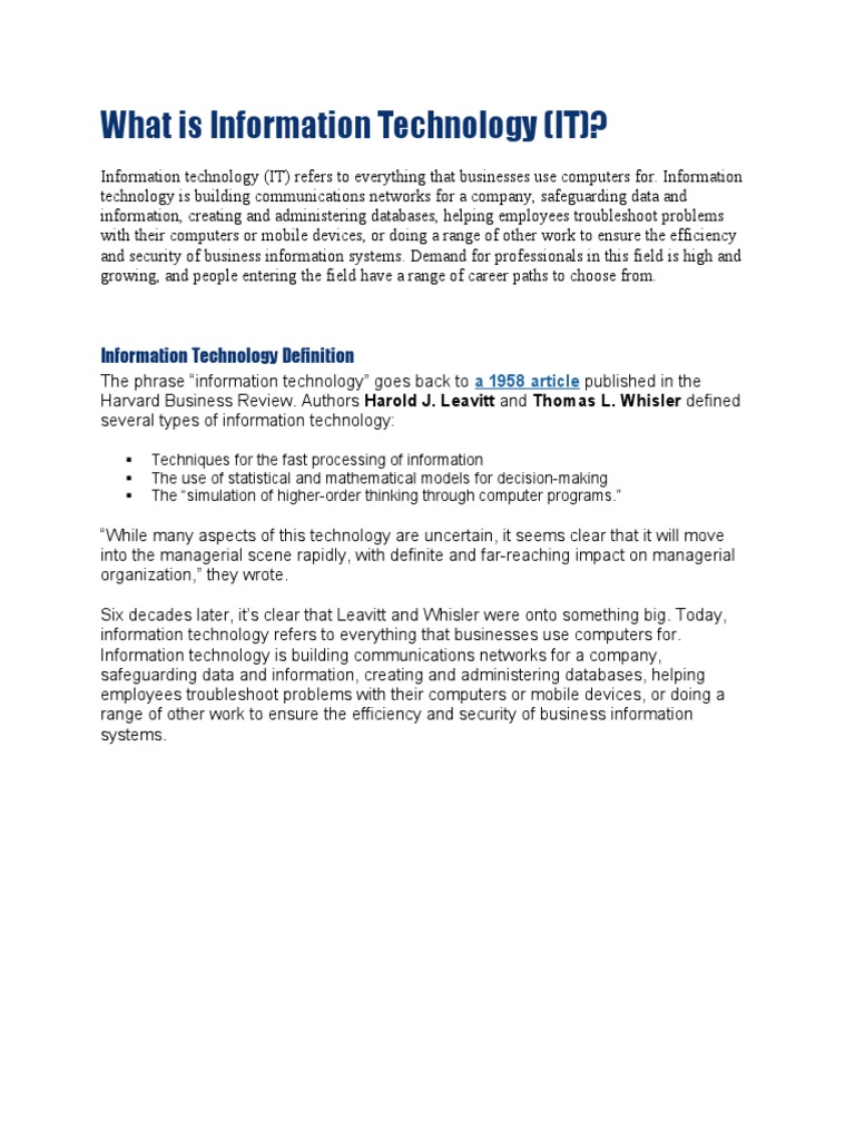 What Is Information Technology | PDF | Business | Computers