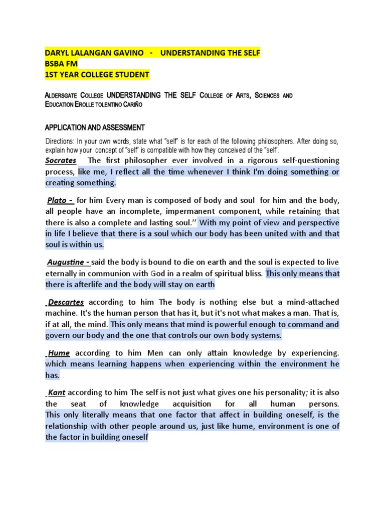 DARYL LALANGAN GAVINO - Uts Activity (Lesson 1) | PDF | Soul | Mind