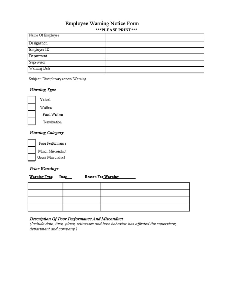 Employee Warning Form | PDF