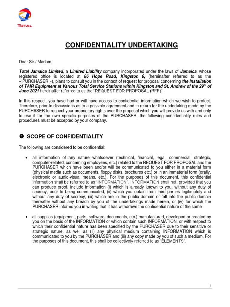 Confidentiality agreement for RFP proposal | PDF | Confidentiality ...