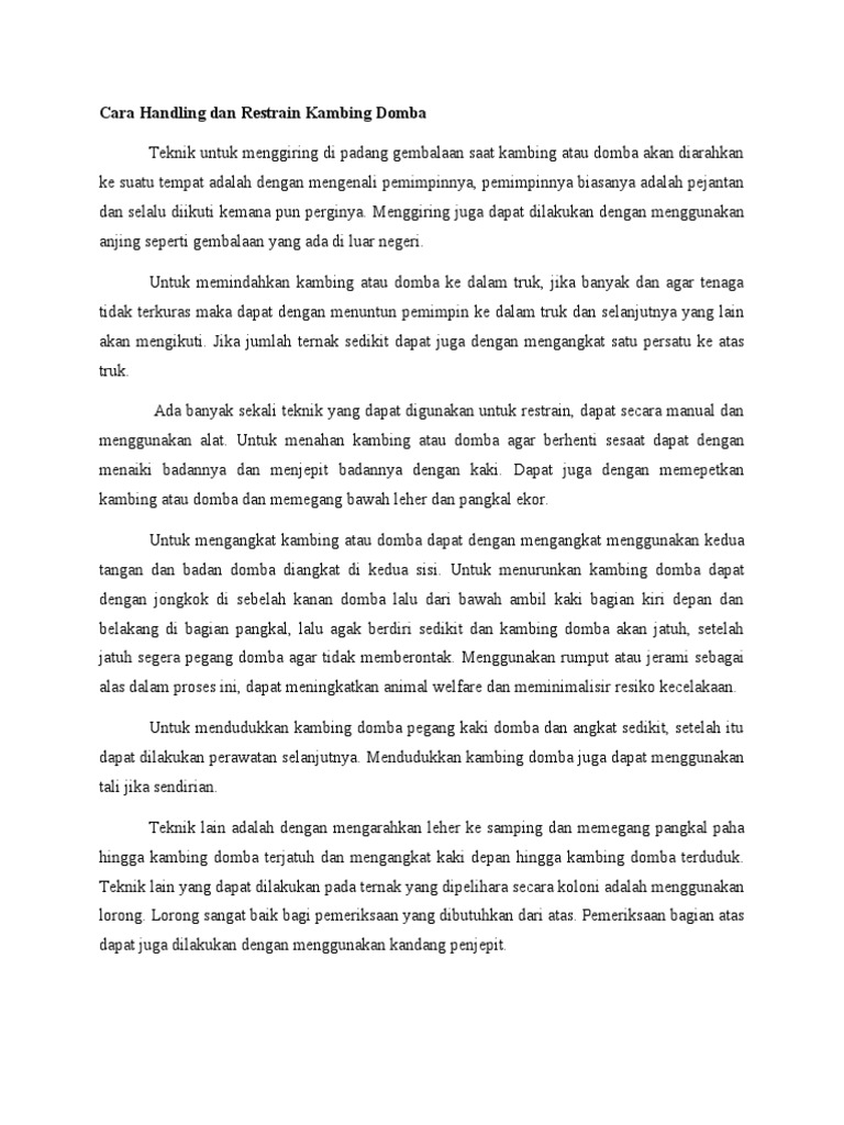 Cara Handling Dan Restrain Kambing Domba | PDF
