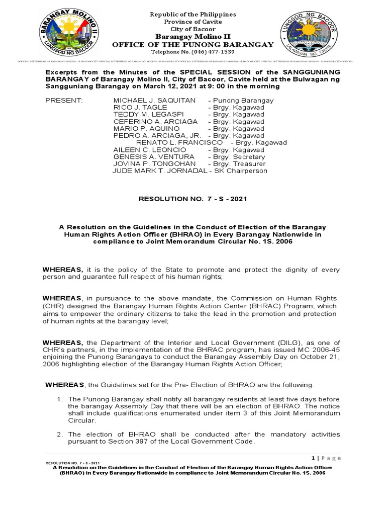 Resolution On Pre-Election of Bhrao | PDF | Government | Human Rights