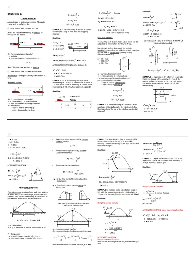 Dynamics 1:: Solution | PDF | Acceleration | Projectiles
