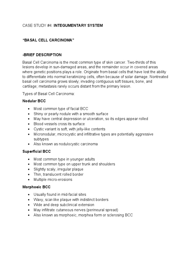 CASE STUDY #4 Integumentary System (Basal Cell Carcinoma) | PDF | Skin ...