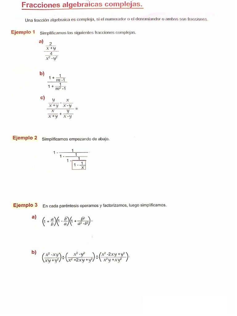 Fracciones Algebraicas Complejas - Operaciones Combinadas | PDF