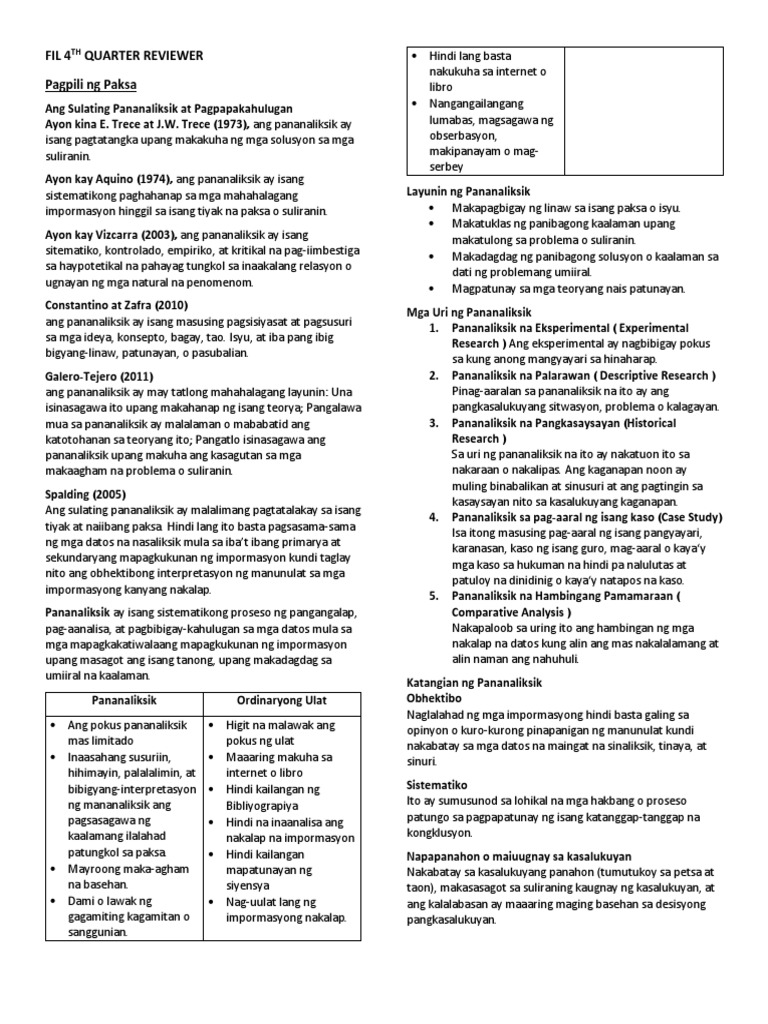 Fil 4TH Quarter Reviewer | PDF
