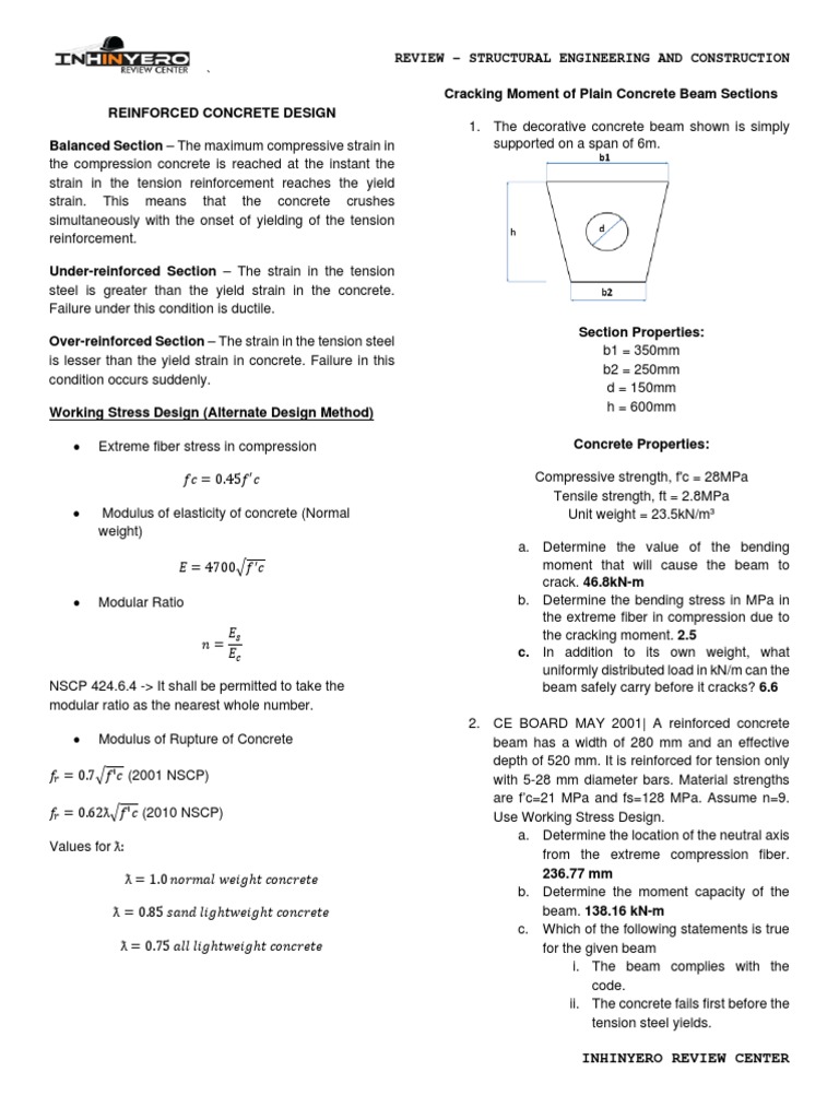 Inhinyero Review Center | PDF | Beam (Structure) | Bending