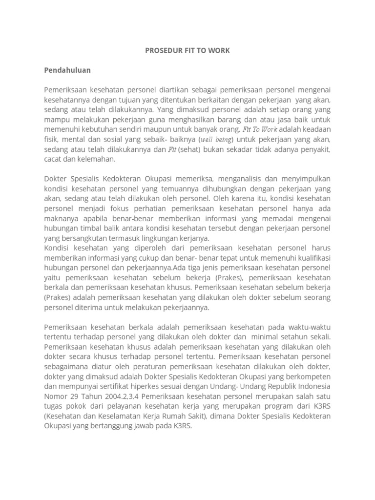 Prosedur Fit To Work | PDF