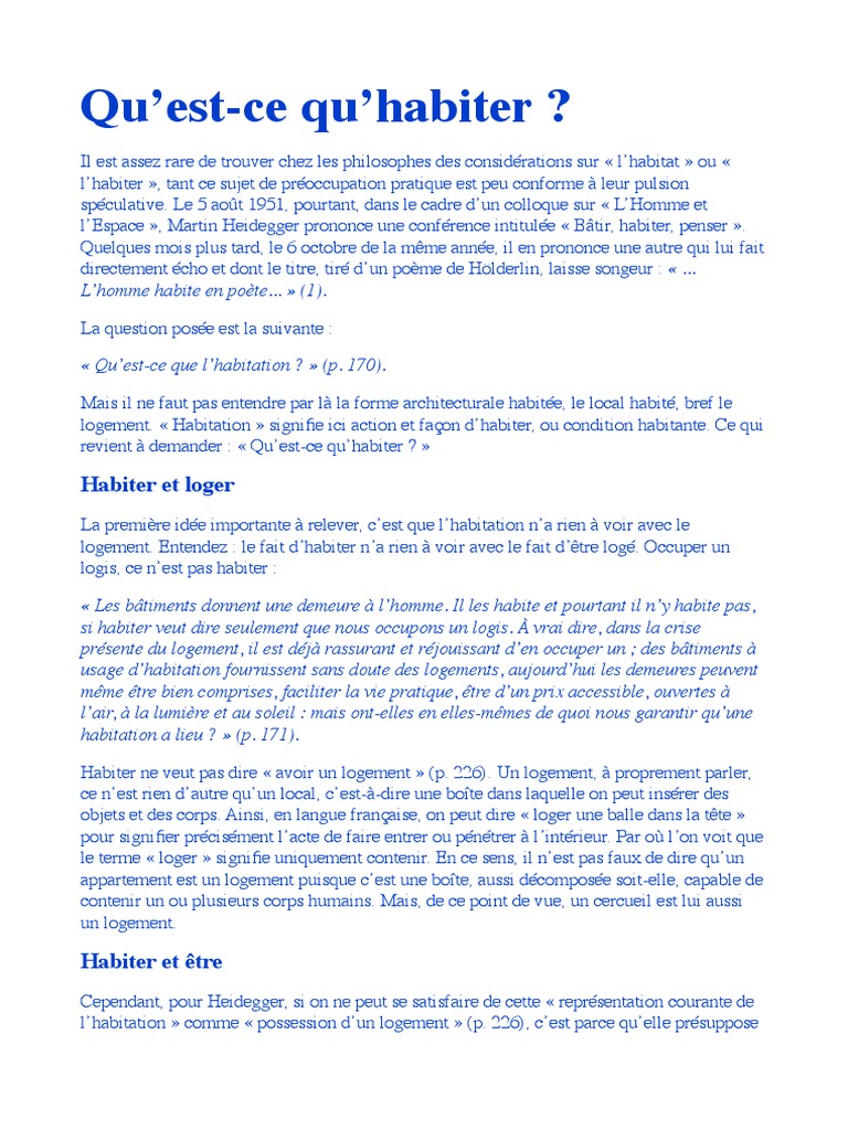 Qu'est-ce qu'habiter selon Heidegger ? | PDF | Martin Heidegger
