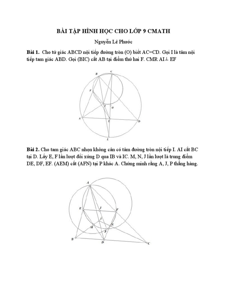 BÀI TẬP HÌNH HỌC CHO LỚP 9 CMATH | PDF