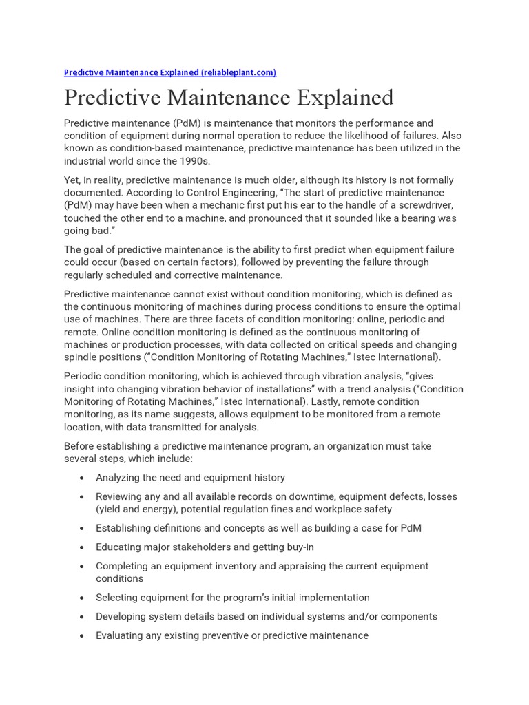 Predictive Maintenance Explained | PDF | Systems Engineering ...