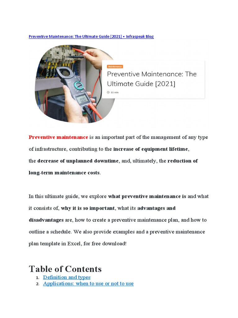 Preventive Maintenance2 Pdf Reliability Engineering Performance Indicator