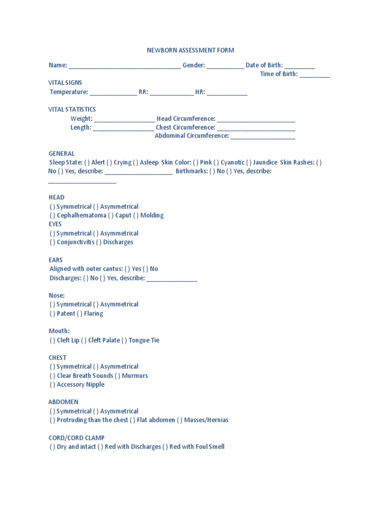 Newborn Assessment Form | PDF