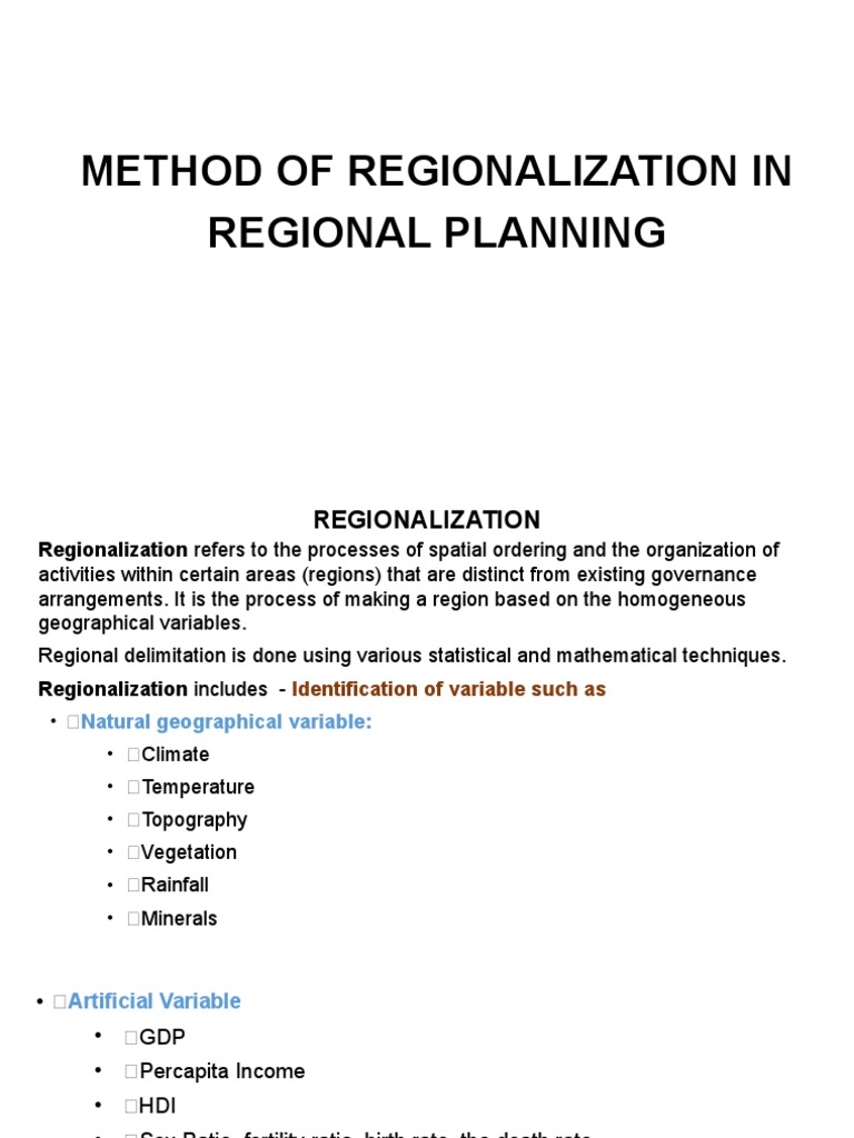 Method of Regionalization in Regional Planning | PDF | Wholesale Price ...