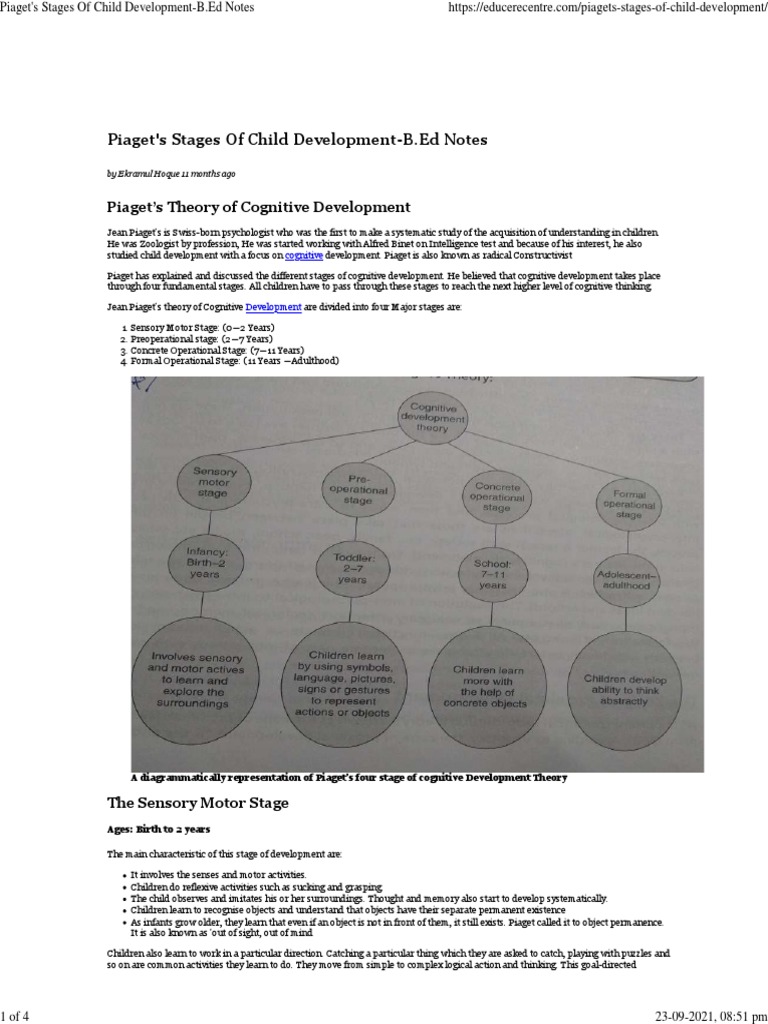 Piaget's Stages of Child Development-B.Ed Notes | PDF | Cognitive ...