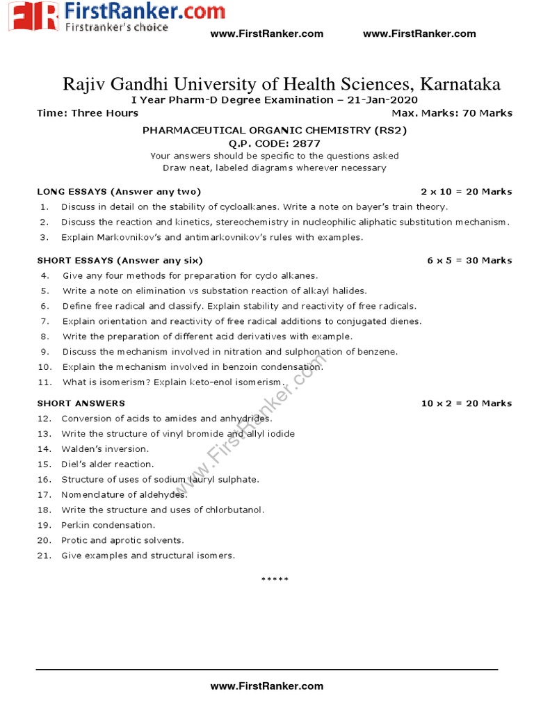 POC Question Paper RGUHS JAN 2020 | PDF | Chemical Reactions | Chemical ...
